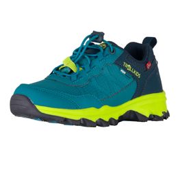 Outdoorschuh Trollkids "KIDS TROLLTUNGA HIKER LOW XT", Kinder, Gr. 28, harbor blau, spring leaf, schwarz indigo, Synthetik, Textil, Schuhe Outdoorschuh, wasserdicht