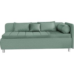 Schlafsofa Alina, B:207cm H:80cm T:112,5cm, gr&uuml;n, Struktur TMD (100% Polyester), Jugendzimmer, Sofas, "Kiana", mit Bettkasten und Zierkissen,