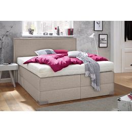 Boxspringbett, beige, Westfalia Schlafkomfort, Bettrahmen und seitliche Einfassung Unterbox und Obermatratze: Fein-Strukturstoff (77% Polyester, 23%