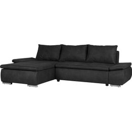 Ecksofa Home Affaire, B:266cm H:83cm T:175cm, grau, 100% Polyester, Wohnzimmer, Sofas, "Acra L-Form", mit Bettfunktion und Bettkasten, in Mattenoptik
