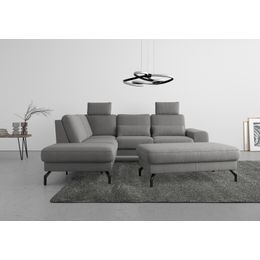 Sit & More Ecksofa SIT & MORE, B:260cm H:91cm T:226cm, grau, Wohnzimmer, Sofas, "Cinturo L-Form", inklusive Sitztiefenverstellung und Federkern, Sitzh&ouml;he 48 cm