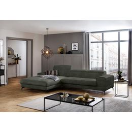 Ecksofa W.Schillig, B:303cm H:70cm T:193cm, gr&uuml;n, Chenille-Flachgewebe R66 (85% Polyester, 15% Nylon), Wohnzimmer, Sofas, "piedroo, Designsofa mit
