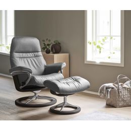 Fu&szlig;hocker stressless, B:57cm H:42cm T:40cm, grau, Leder BATICK: BATICK ist ein leicht korrigiertes, durchgef&auml;rbtes und genarbtes M&ouml;belleder, bei dem