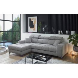 Ecksofa, B:268cm H:86cm T:172cm, grau, ED EXCITING DESIGN, 92% Polyester, 8% Nylon, Wohnzimmer, Sofas, "Sydney L-Form", mit Bettfunktion, Bettkasten,
