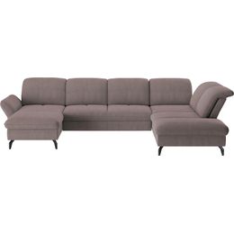Sit & More Wohnlandschaft SIT & MORE, B:363cm H:88cm T:242cm, grau, 90% Polyester, 10% Polyamid, Sofas, "Leandro U-Form", Wahlweise mit Bett-, Kopfteil - und