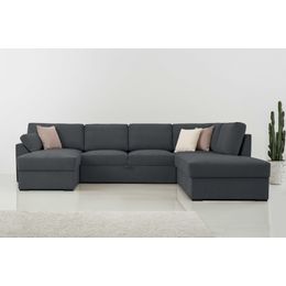 Wohnlandschaft Home Affaire, B:309cm H:88cm T:224cm, grau, 100% polyester, Sofas, "Citry", Breite 309 cm, Chenille, Bettfunktion, Bettkasten, U-Form