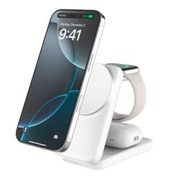 Belkin Wireless Charger "UltraCharge faltbare magnetische 3-in-1 Ladestation mit Qi2 (25 W)", B:10,5cm H:7cm T:12cmwei&szlig;, Ladeger&auml;te