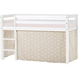 Hochbett Hoppekids, B:81cm H:105cm L:168cm, beige, Kinderbett: 100% Massivholz: Nordische Kiefer, Vorhang: 100% Baumwolle, Matratzenbezug: 77%