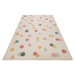 Kinderteppich Smart Kids, B:80cm H:1,2mm L:150cm, beige, Wolle, Teppiche, "Dana", modern und nat&uuml;rlich, bunte Polkadots, mit Struktur, Kinderzimmer