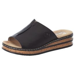 Rieker Damen Pantolette, Gr. 40, schwarz, Lederimitat, unifarben, Schuhe, Plateau, Sommerschuh, Schlappen in klassischer Optik