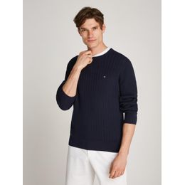 Tommy Hilfiger Herren Strickpullover "HERRINGBONE STRUCTURE C NK", blau, Gr. M, unifarben, Strick, Obermaterial: 100% Baumwolle, Pullover, mit