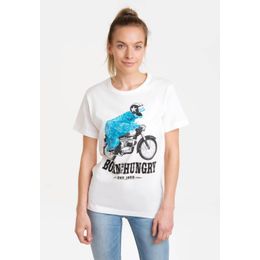 logoshirt Damen T-Shirt "Sesamstrasse - Kr&uuml;melmonster Motorrad", wei&szlig;, Gr. XL, bedruckt, 100% Baumwolle, Shirts, mit lizenziertem Print