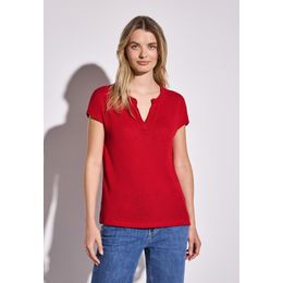 Street One Damen T-Shirt, rot, Gr. 40, unifarben, Stoff, 63% Viskose, 37% Polyester, Shirts, mit geschlitztem Rundhalsausschnitt