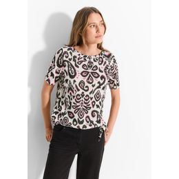 Cecil Damen T-Shirt, wei&szlig;, Gr. XS, bedruckt, Stoff, 65% Viskose, 35% Polyester, Shirts, mit Tunnelzugsaum