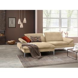 Ecksofa W.Schillig, B:294cm H:87cm T:185cm, beige, Chenille-Flachgewebe R66 (85% Polyester, 15% Nylon);Longlife Xtra-Leder Z59: Glattleder mit