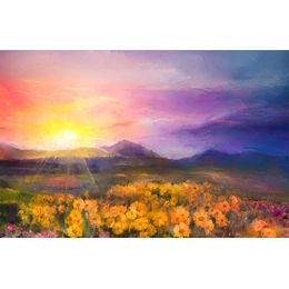 papermoon Fototapete "G&Auml;NSE BL&Uuml;MCHEN BL&Uuml;TEN-MALEREI WIESE GEBIRGE SONNE WOLKE", B/L: 4m x 2,6m, Bahnen: 8 Stk., bunt, Schlafzimmer, Tapeten