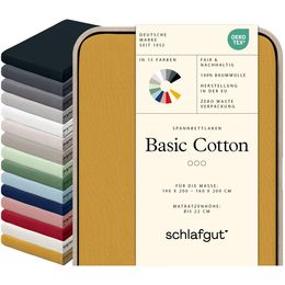 Spannbettlaken Schlafgut "Basic Cotton Bettlaken, 160 g/m&sup2;, 100% Baumwolle, Spannbetttuch", gelb deep, 1 Stk., Jersey, 140-160x190-200 22cm, Jersey, Obermaterial: 100% Baumwolle, Bettlaken, Spannbettlaken, Spannbettlaken bis 22 cm Matratzenh&ouml;he, b&uuml;gelfrei und pflegeleicht