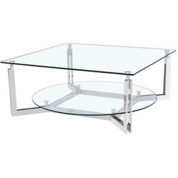 Couchtisch LEONIQUE, B:100cm H:41cm T:100cm, grau, Wohnzimmer, Tische, "Milano", Couchtisch, quadratisch, Glas, Chrom, Sicherheitsglas, 100x100x41