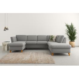 Wohnlandschaft Home Affaire, B:307cm H:86cm T:213cm, grau, 100% Polyester, Sofas, "Trelleborg U-Form", Federkern-Polsterung, wahlweise mit