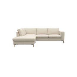 Ecksofa FLEXLUX, B:241cm H:85cm T:225cm, wei&szlig;, 100% Echteder, Wohnzimmer, Sofas, "Fiore, L-Form", breite Armlehnen, F&uuml;&szlig;e Alu/Eiche, B/T 241/225 cm,