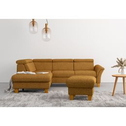 Ecksofa Home Affaire, B:249cm H:84cm T:217cm, gelb, 100% Polyester, Wohnzimmer, Sofas, "Lindgren L-Form", wahlweise mit TV-Funktion, Stauraum und