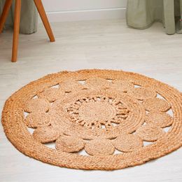 Teppich LUXOR living, H:6mm &Oslash;:120cm, beige, Jute, Wohnzimmer, Teppiche, "Balo", Juteteppich, reine Naturfaser, handgeflochten, Flecht Design