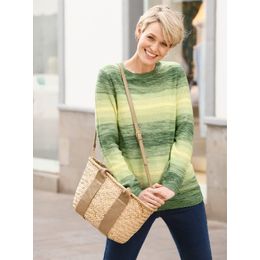Classic Basics Damen Strickpullover "Rundhals-Pullover"zitrone, eucalyptus, gemustert, Gr. 44, gemustert, gestreift, mehrfarbig, 100% Polyacryl,