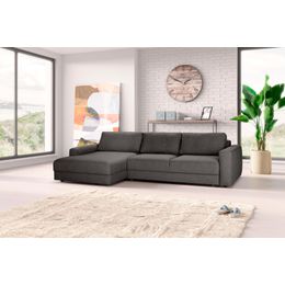 Ecksofa Trendmanufaktur, B:303cm H:84cm T:176cm, grau, 100% Polyester, Wohnzimmer, Sofas, "Bourbon II, hoher Sitzkomfort, extrabreite Recamiere f&uuml;r
