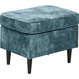Hocker, B:63cm H:43cm T:42cm, blau, ED EXCITING DESIGN, 100% Polyester, Wohnzimmer, Hocker, "Oskar", mit Massivholzf&uuml;&szlig;en