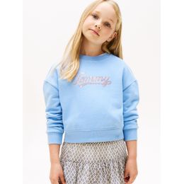 Tommy Hilfiger M&auml;dchen Sweatshirt "TOMMY SCRIPT SEQUIN SWEATSHIRT", blau, Gr. 12, unifarben, Sweatware, Obermaterial: 80% Baumwolle, 20% Polyester,