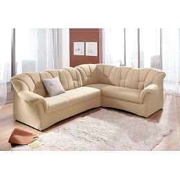 Ecksofa DOMO collection, B:242cm H:84cm T:190cm, beige, Struktur ( 90% Polyester, 10% Polyacryl);Microfaser PRIMABELLE (100% Polyester);Kunstleder