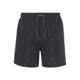 s.Oliver Herren Badeshorts, gr&uuml;n, Gr. S, bedruckt, kontrastfarbene Details, Microfaser, Recycling-Polyester, Badehosen, mit Palmen-Design