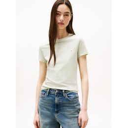 Tommy Jeans Damen Kurzarmshirt "TJW SLIM LINEAR SS TEE EXT", gr&uuml;n, Gr. M, unifarben, Jersey, Obermaterial: 100% Baumwolle, Shirts