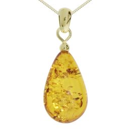 OSTSEE-SCHMUCK Damen Kette und Anh&auml;nger Set "- Tropfen flach, ca. 20 mm lang - Gold 333/000 - Bernstein", 45, gold, Gelbgold 333, Schmuck_Sets