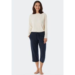 Schiesser Damen 3/4-Hose "Mix + Relax", Gr. 34, blau, Single Jersey, Obermaterial: 95% Baumwolle, 5% Elasthan, Hosen, seitliche Taschen, Bindeband