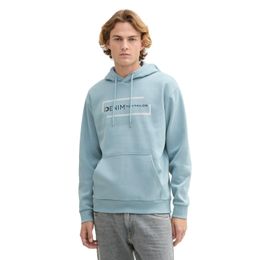 Herren Hoodie, blau, Gr. S, Tom Tailor Denim, bedruckt, Sweatware, Obermaterial: 70% Baumwolle, 30% Polyester, Sweatshirts, mit gro&szlig;em Logoprint