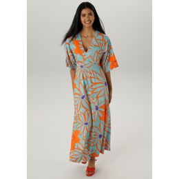 Damen Maxikleid, bunt, Gr. 48, Aniston SELECTED, bedruckt, gebl&uuml;mt, gemustert, Single Jersey, Obermaterial: 95% Viskose, 5% Elasthan, Kleider, mit