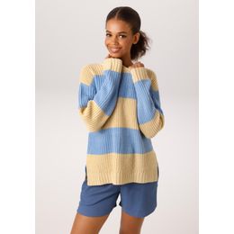 Aniston CASUAL Damen Strickpullover, bunt, Gr. 40, geringelt, gestreift, Grobstrick, Obermaterial: 100% Polyacryl, Pullover, im Colorblocking mit