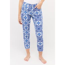Angels Damen 7/8-Hose "ORNELLA", blau, Gr. 48, gemustert, Web, Obermaterial: 97% Baumwolle, 3% Elasthan, Hosen
