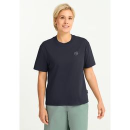 T-Shirt Jack Wolfskin "CURIOUS T W", Damen, Gr. L (42/44), blau (plant, schwarznavy), Obermaterial: 100% BAUMWOLLE, Shirts T-Shirt