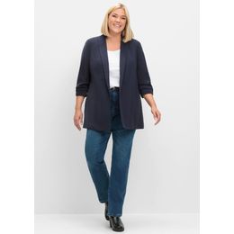 sheego Damen Longblazer "Longblazer", blau, Gr. 52, 100% Polyester, Blazer