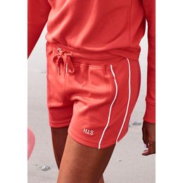 H.I.S. H.I.S Damen Shorts, Gr. 32, rot, Interlock, Obermaterial: 60% Baumwolle, 40% Polyester, bestickt, unifarben, Basic, Hosen, mit Piping an der Seite