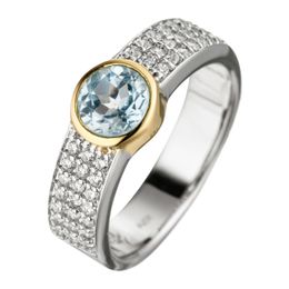 Jobo Damen Fingerring, 58, Silber 925 (Sterlingsilber), silber, Silber 925 (Sterlingsilber), Fingerringe, 925 Silber bicolor vergoldet Blautopas 42