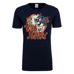 logoshirt Damen T-Shirt "Tom & Jerry-Logo", blau, Gr. XXL, bedruckt, 100% Baumwolle, Shirts, mit lizenziertem Originaldesign