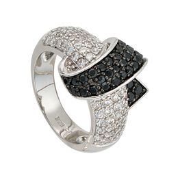 Jobo Damen Silberring "Ring mit Zirkonia schwarz wei&szlig;", 52, Silber 925 (Sterlingsilber), silber, Silber 925 (Sterlingsilber), Fingerringe, 925 Silber