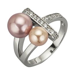 ZEEme Damen Fingerring "Silber 925 mit 2 Muschelkernperlen und Zirkonia wei&szlig;", 064 (20,4), Silber 925 (Sterlingsilber), wei&szlig;, Silber 925