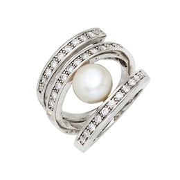 Jobo Damen Perlenring, 52, Perlen Silber 925 (Sterlingsilber), silber, Perlen, Silber 925 (Sterlingsilber), Fingerringe, breit 925 Silber S&uuml;&szlig;wasser