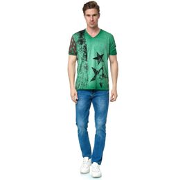 Rusty Neal Herren T-Shirt, gr&uuml;n, Gr. S, bedruckt, 100% Baumwolle, Shirts, mit V-Neck