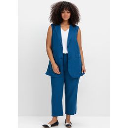 sheego Damen Kurzweste, blau, Gr. 52, unifarben, 55% Leinen, 45% Viskose, Westen