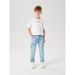 name it Jungen Cargojeans "NKMSILAS TAP CARGO JEANS 6650-AZ NOOS", blau, Gr. 128, Abriebeffekte, Denim/Jeans, Obermaterial: 99% Baumwolle, 1%